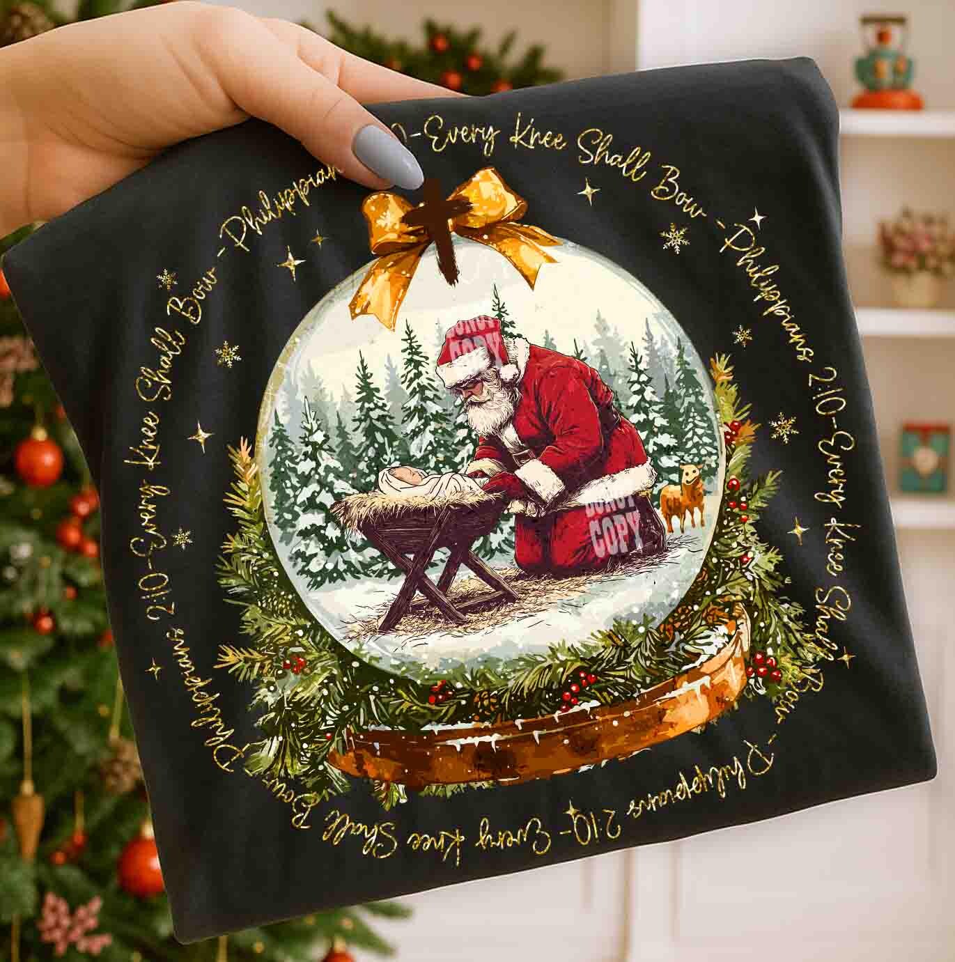 Every Knee Shall Bow PNG, Santa Kneeling at Manger PNG, Nativity Scene ...