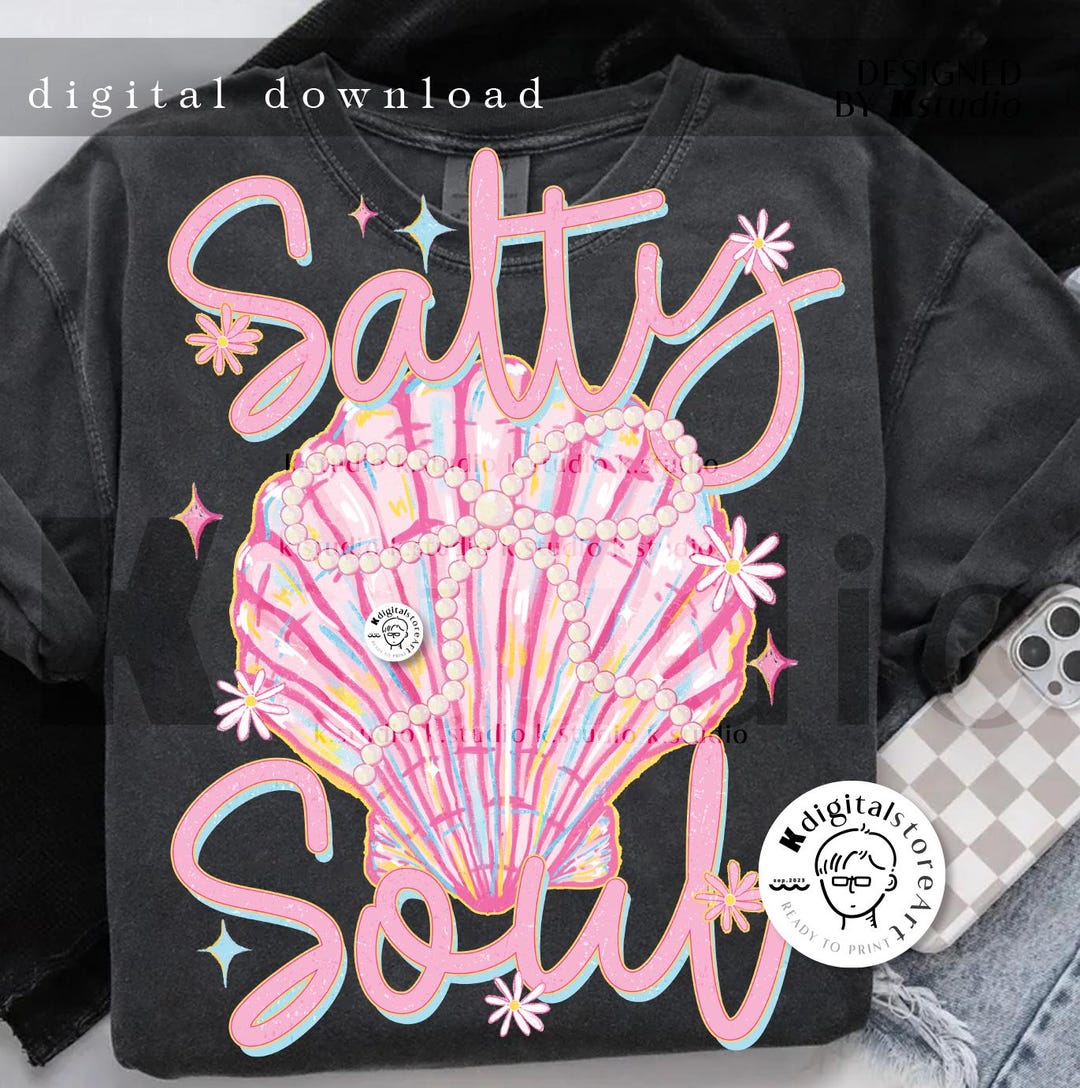 Clam Pearl Bow Salty Soul Png, Summer Vibes Pink Clam Png, Summer Beach ...