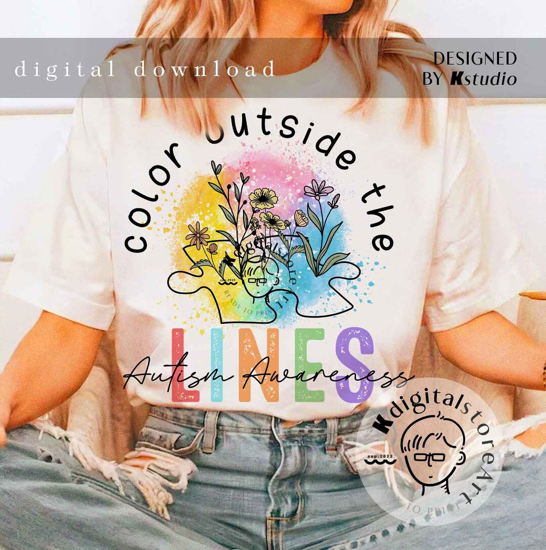 Retro Wildflower Autism Shirt Png, Color Outside the Lines, Autism ...
