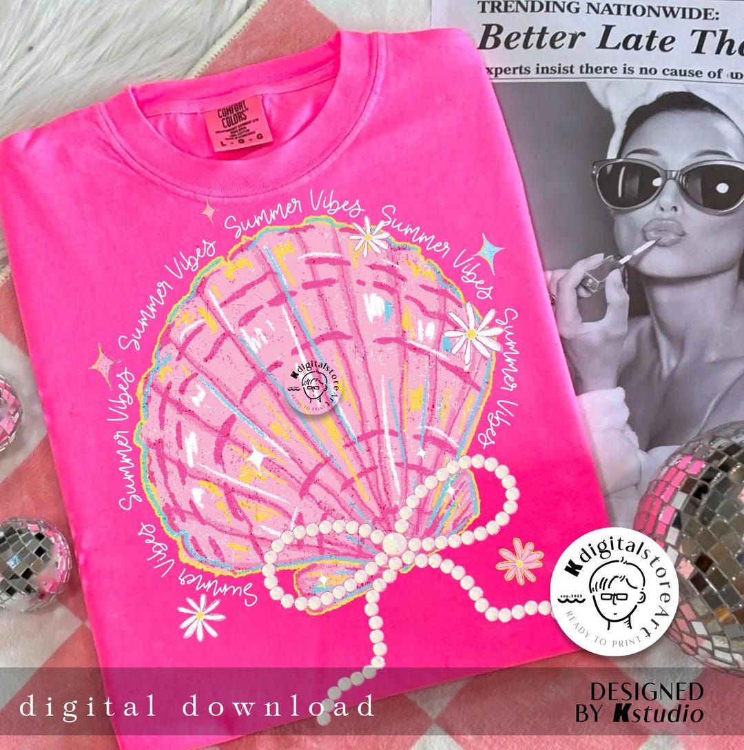 Pink Seashell Bow Png, Summer Girly Clam Shirt Design (digital Download ...