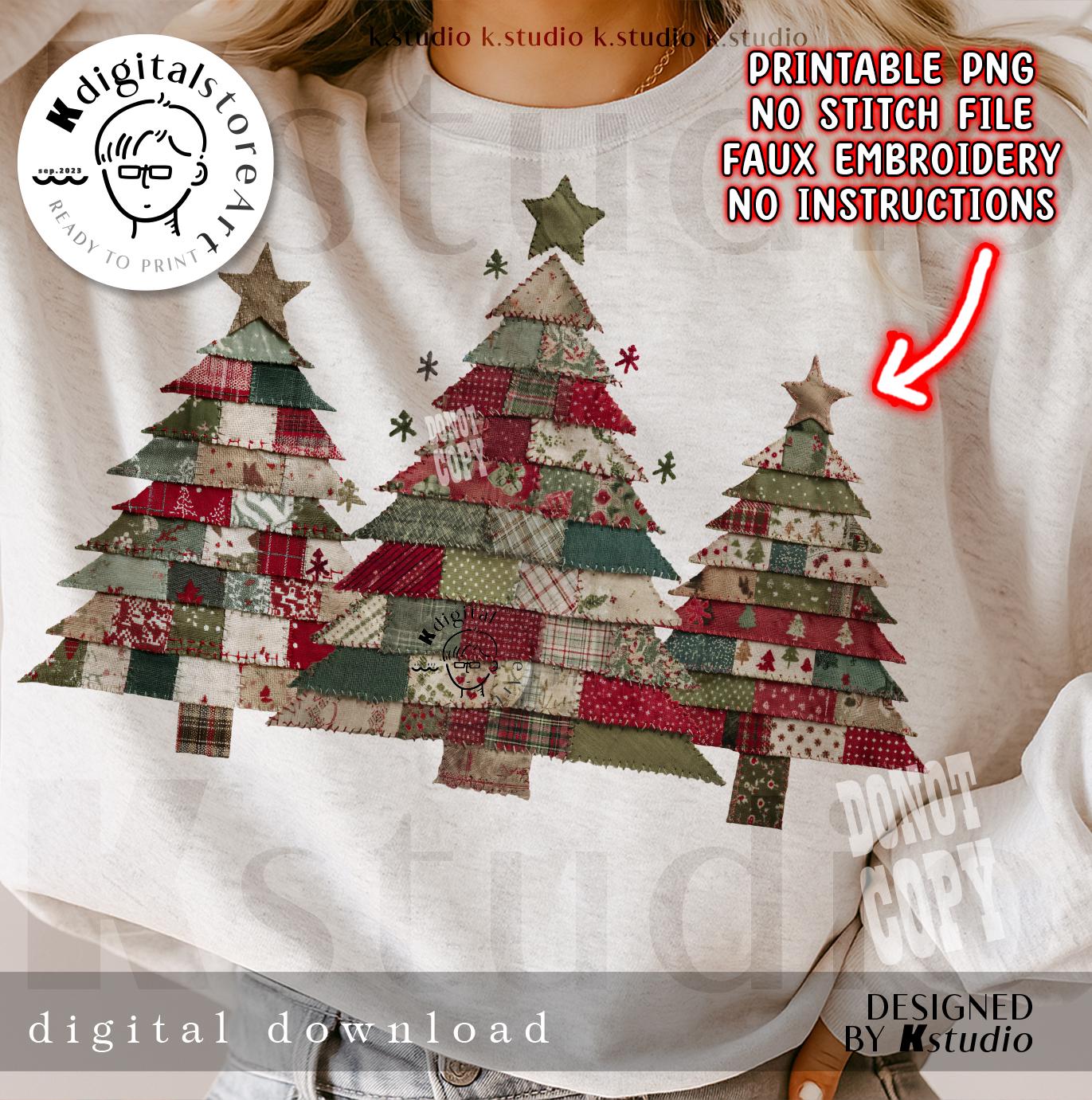 Cute Patchwork Christmas Tree PNG, Rustic Fabric Quilt Holiday Design ...