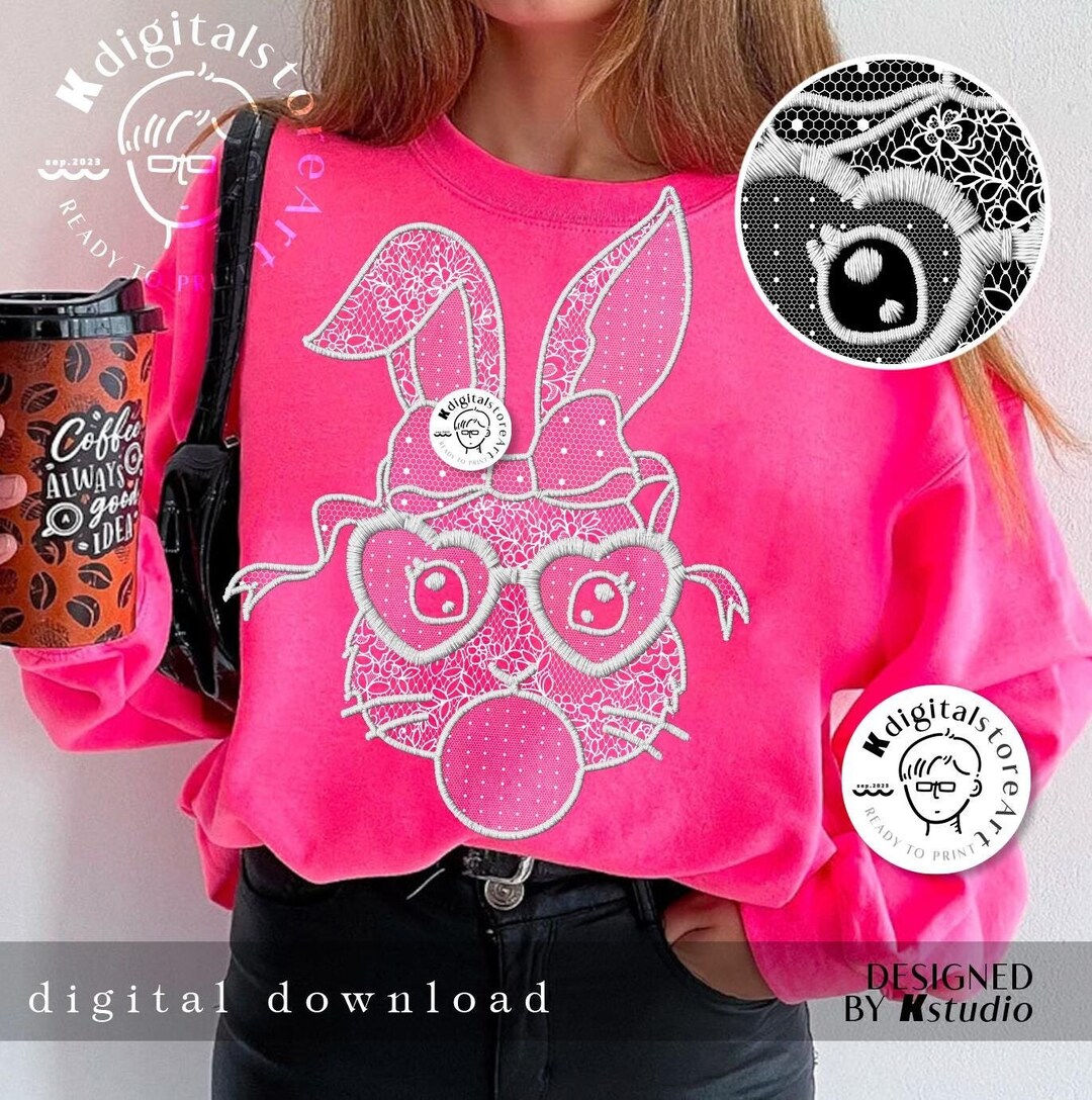 Lace Bunny Easter, Coquette Easter Png, Easter Bunny Bow Design, Png ...