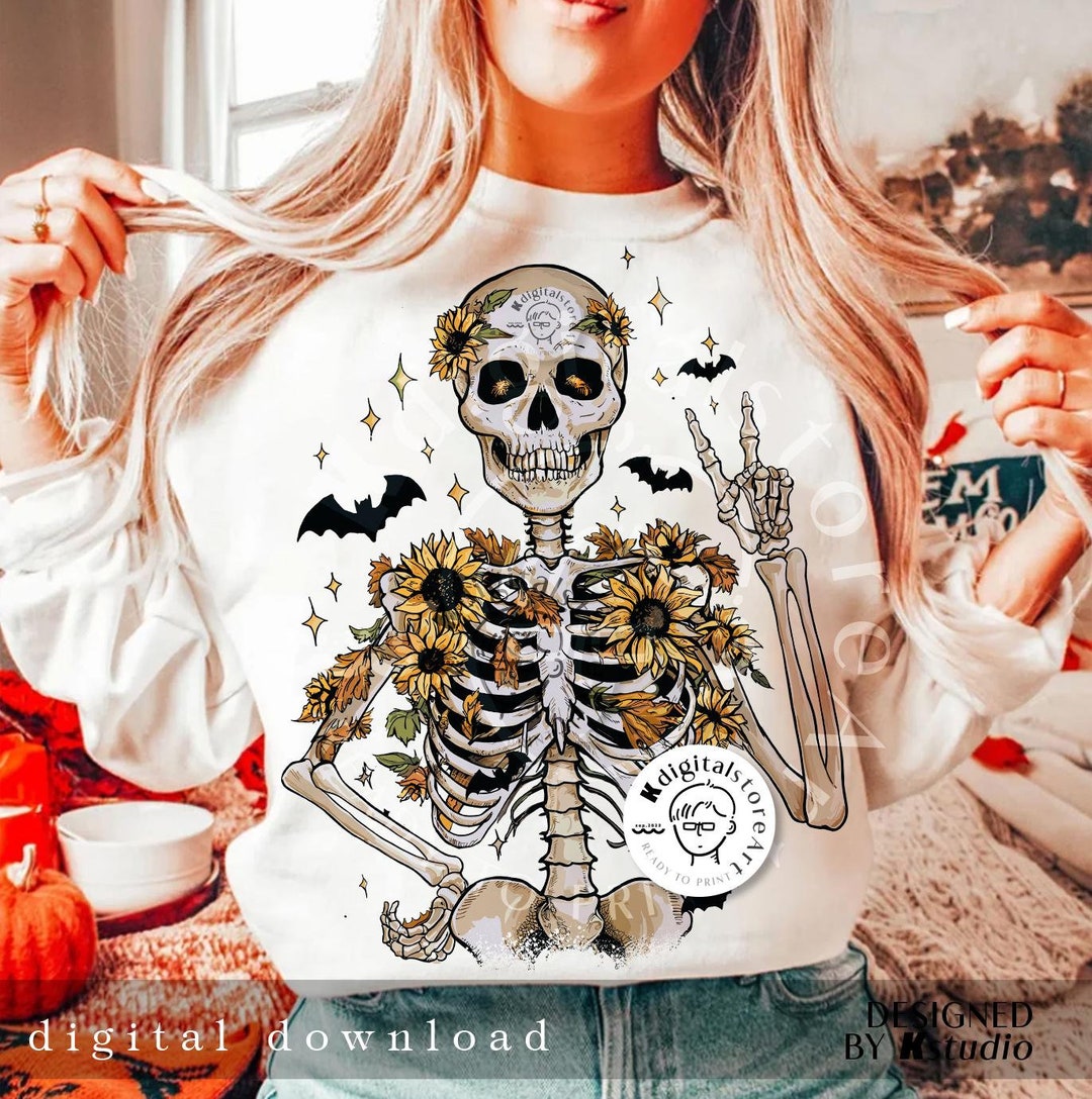 Retro Fall Skeleton Png, Autumn Skull, Creepy Skeleton Skull PNG ...
