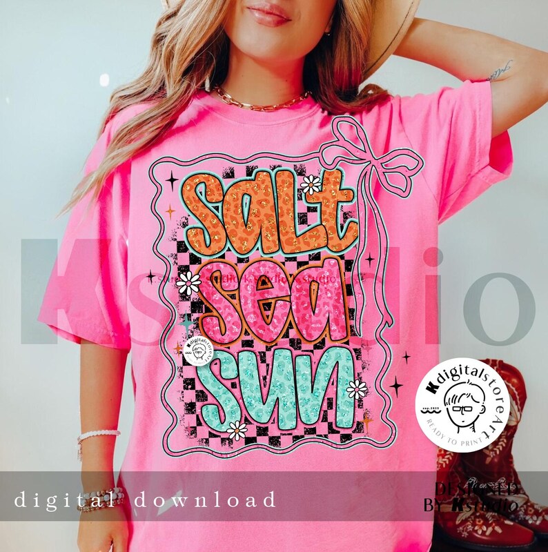 Coquette Summer Shirt Design, Checkerboard Salt Sea Sun PNG (digital ...