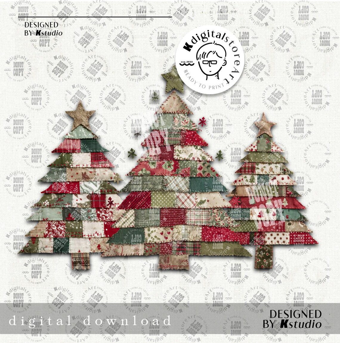 Cute Patchwork Christmas Tree PNG, Rustic Fabric Quilt Holiday Design ...