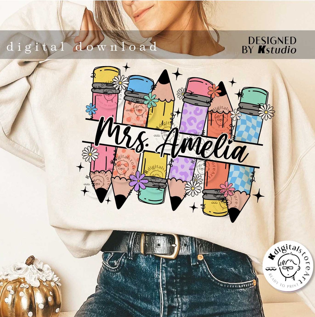 Retro Pencil Teacher Name Custom Design, Custom Name of Teacher Png ...