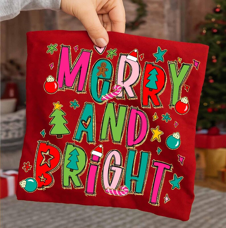Merry and Bright PNG, Colorful Christmas Png, Cute Holiday Shirt Design ...