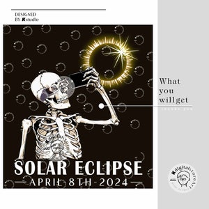 Retro Solar Eclipse 2024, Skeleton Wearing Glasses Solar Eclipse ...