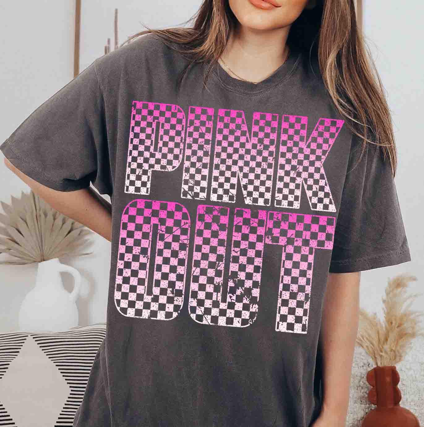 Pink Out Shirt PNG, Breast Cancer Awareness Sublimation, Checkered Pink ...