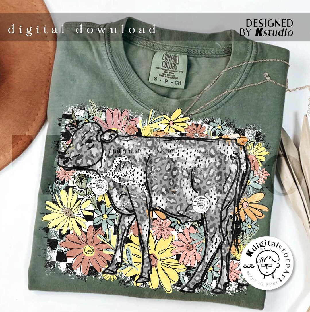 Checkerboard Wildflower Cow Png, Wildflower Cow Mama Png, Cow Lover ...