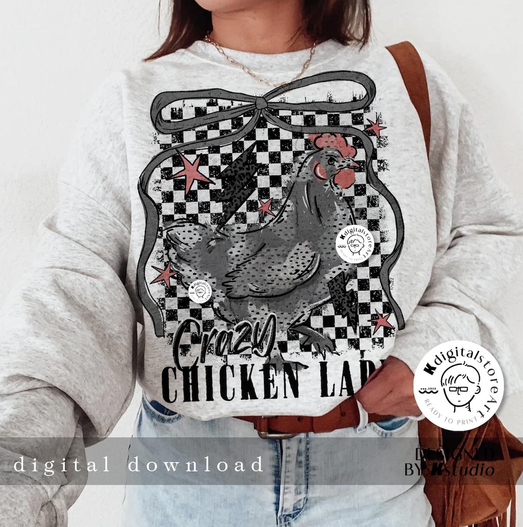 Checkerboard Chicken Lady Png, Crazy Chicken Png, Chicken Sublimation ...