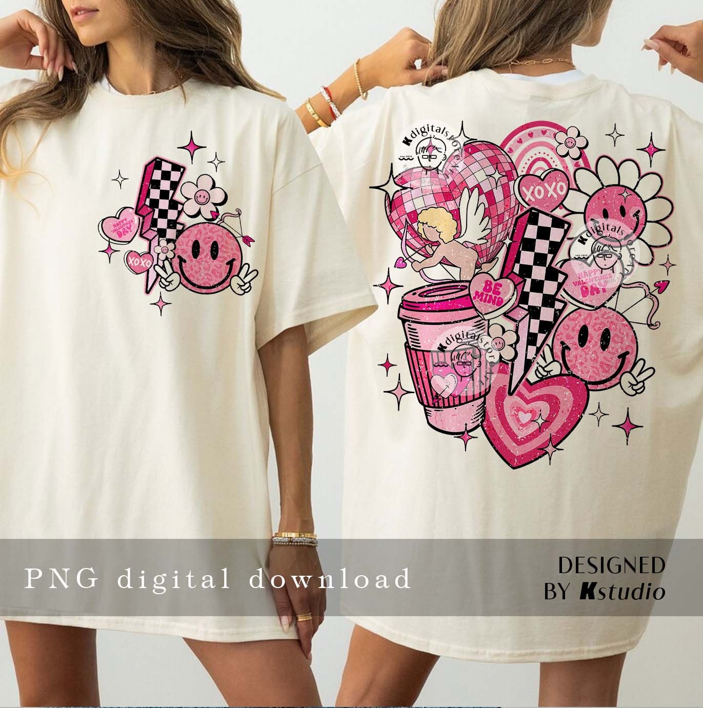 Retro Valentine PNG, Heart Love Smile Png, Groovy Valentines Checkered ...