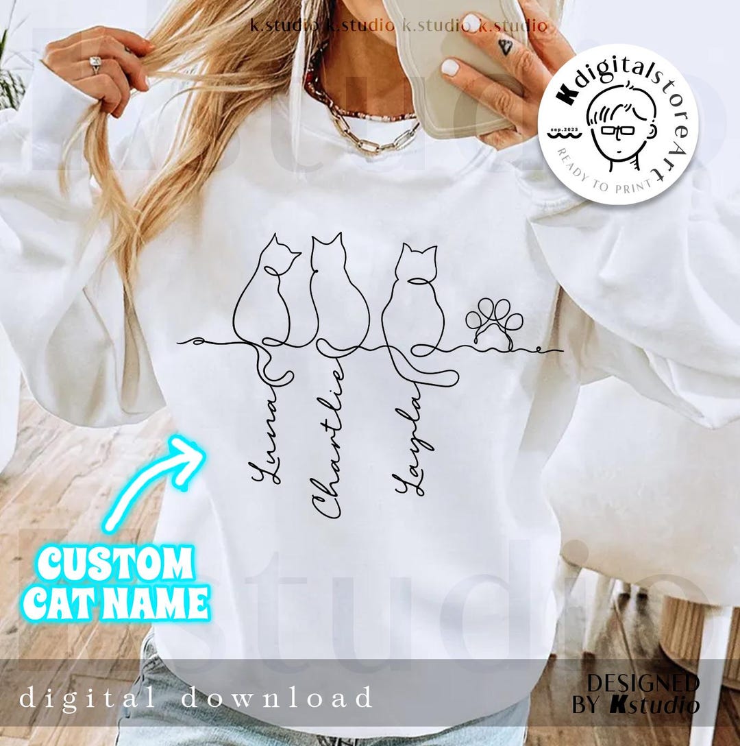 Custom Cat Line Art PNG, Personalized Cat Names Shirt Png, Minimalist ...