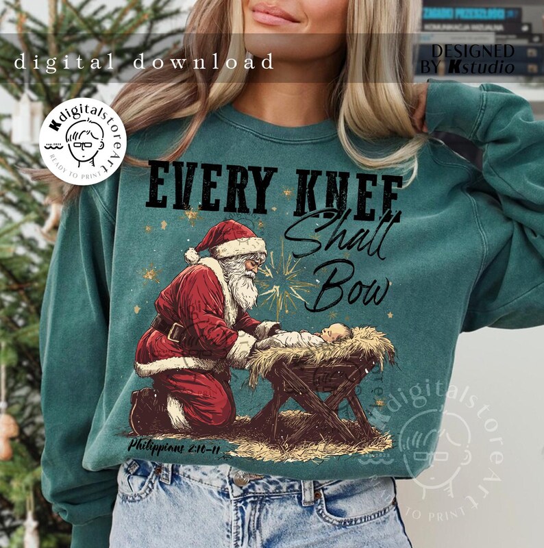 Santa Jesus Every Knee Shall Bow, Christmas Santa Jesus Png, Christmas ...