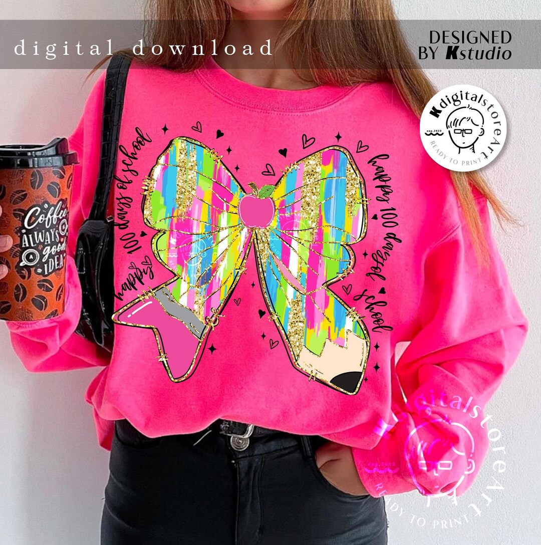 Coquette Bow 100 Days School Png, 100 Day School Design, Teacher Bow ...