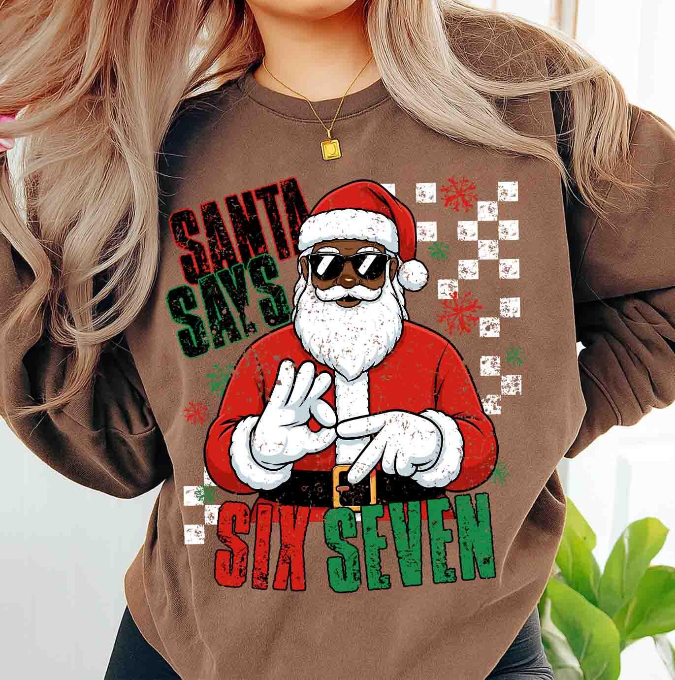 Checkered Santa Says Six Seven PNG, Retro Distressed Cool Black Santa ...