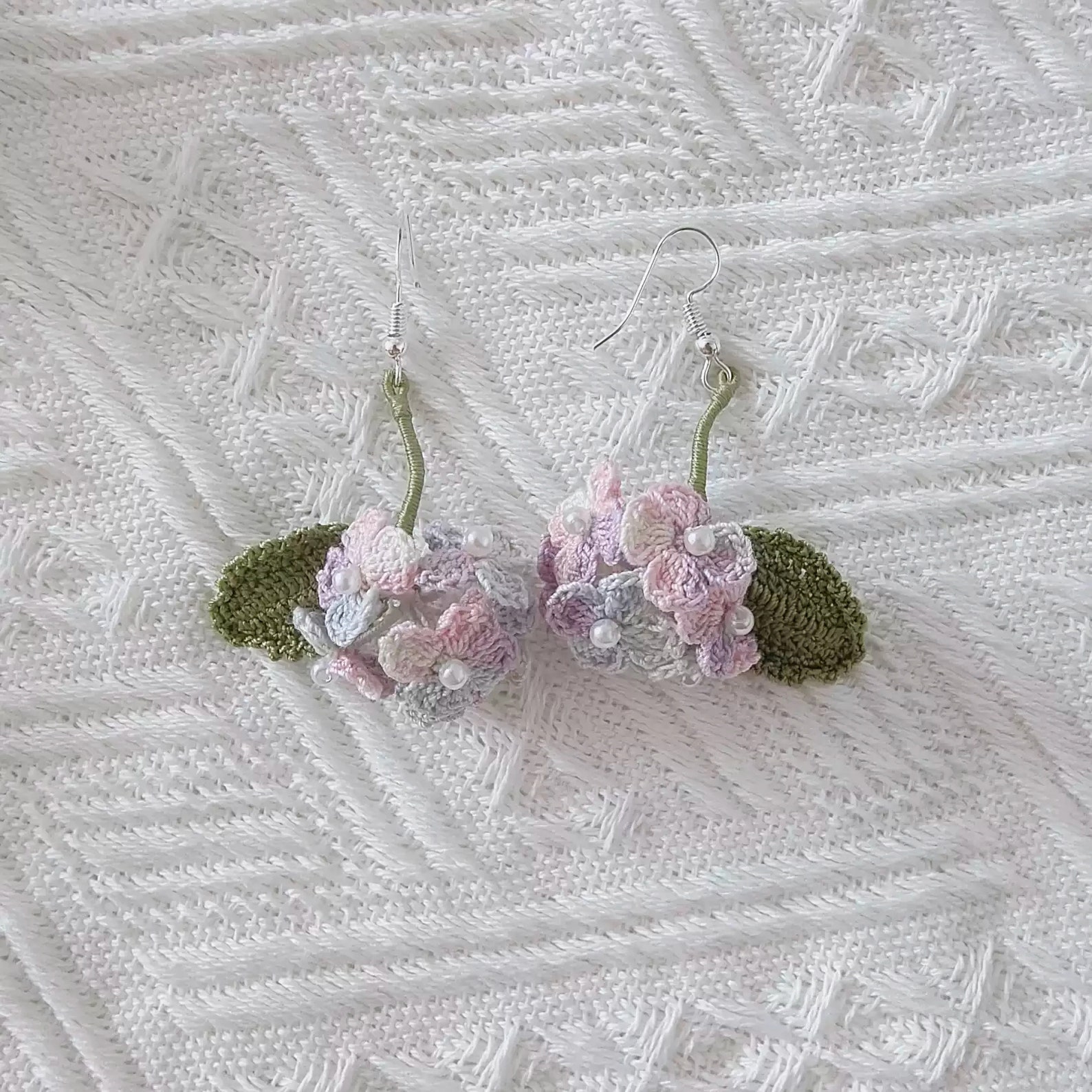 Handmade Micro Crochet Hydrangea Earrings, Micro Crochet Hydrangea ...