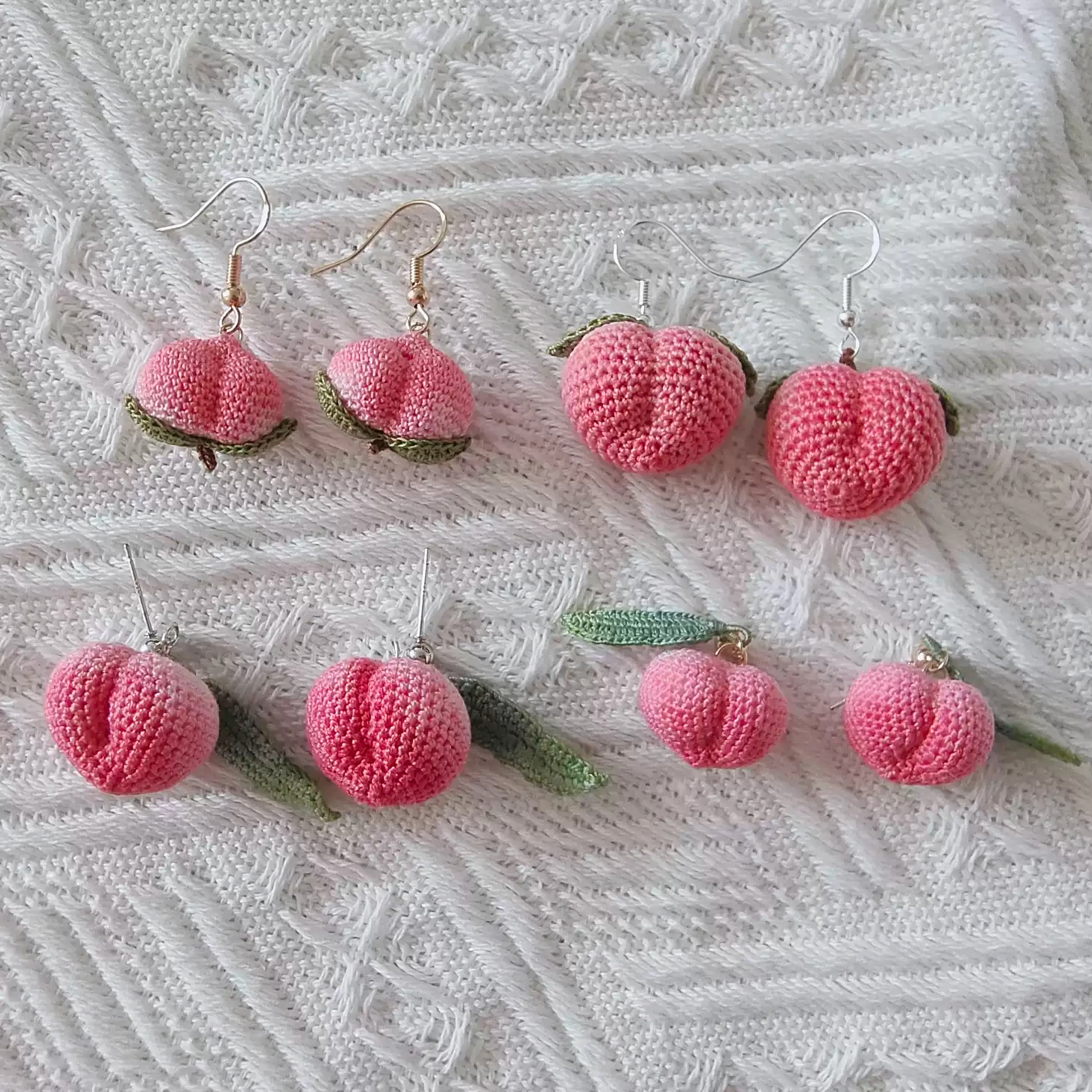 Micro Crochet Peach Jewelry Set, Handmade Peach Earring, Micro Crochet ...