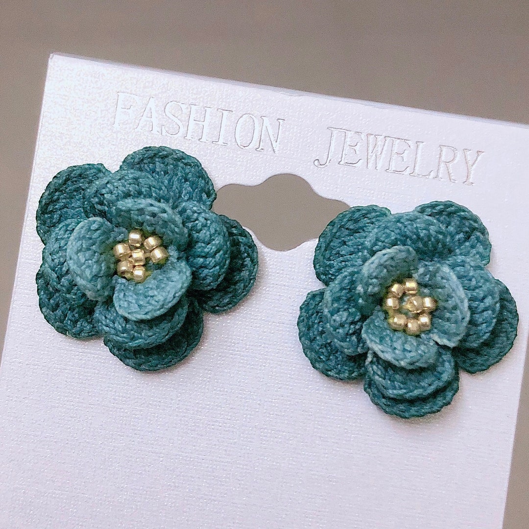 Handmade Micro Crochet Earrings, Camellia Earring, Crochet Beaded ...