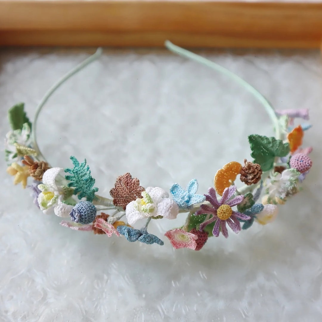 Handmade Micro Crochet Headband, Spring Blossoms Hair Clips, Flower ...