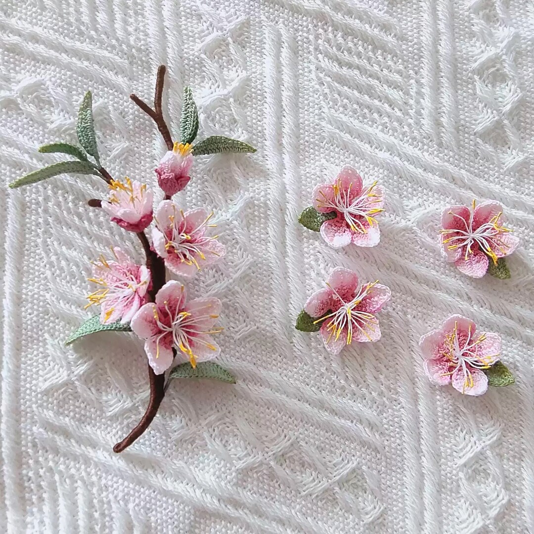 Micro Crochet Peach Blooms Jewelry Set, Handmade Peach Blooms Earring ...