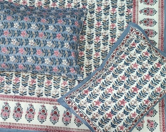 Hand Block Printed Cotton Flat Sheet With 2 Pillow Cover, Pure Cotton Hand Printed Bedsheet Set ...