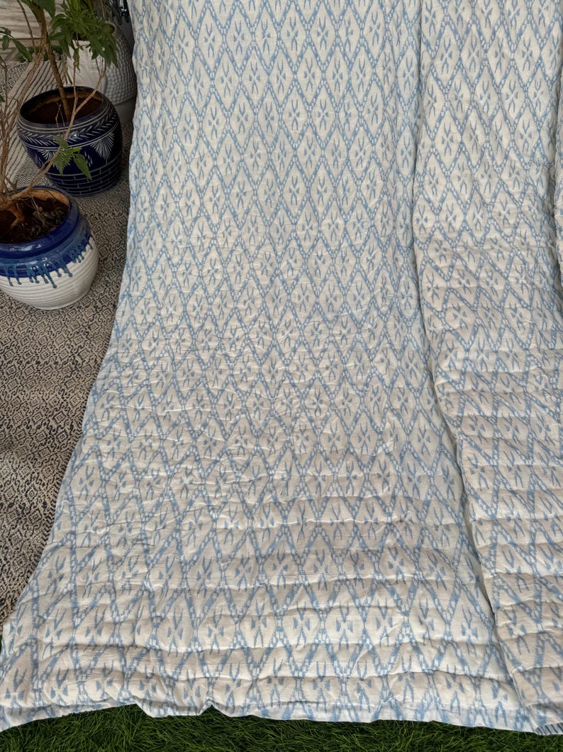 Indian Blue Floral Block Printed Cotton Quilt, Reversible Jaipuri Razai ...