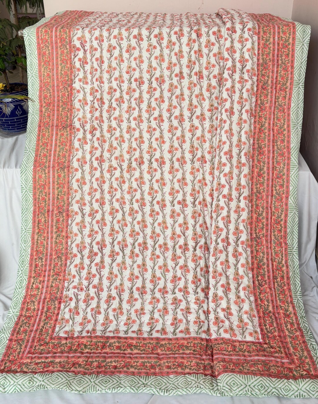 Anokhi Hand Block Print Cotton Quilt, Reversible Jaipuri Razai, Elegant ...