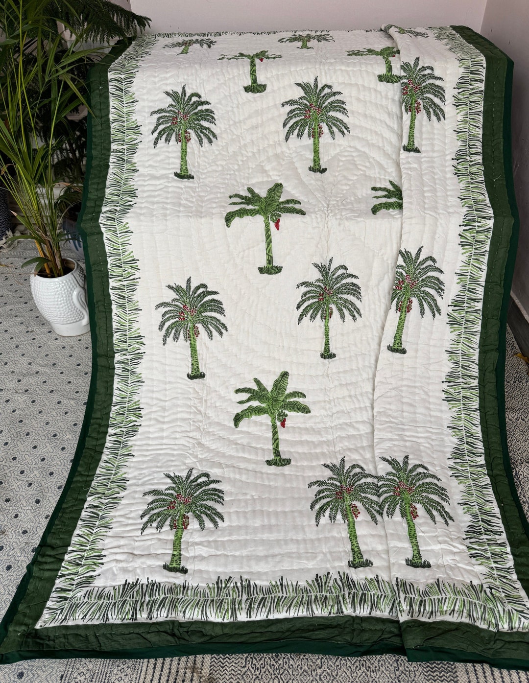 Indian Palm Tree Block Print Quilt Jaipuri Reversible Quilt Handmade ...