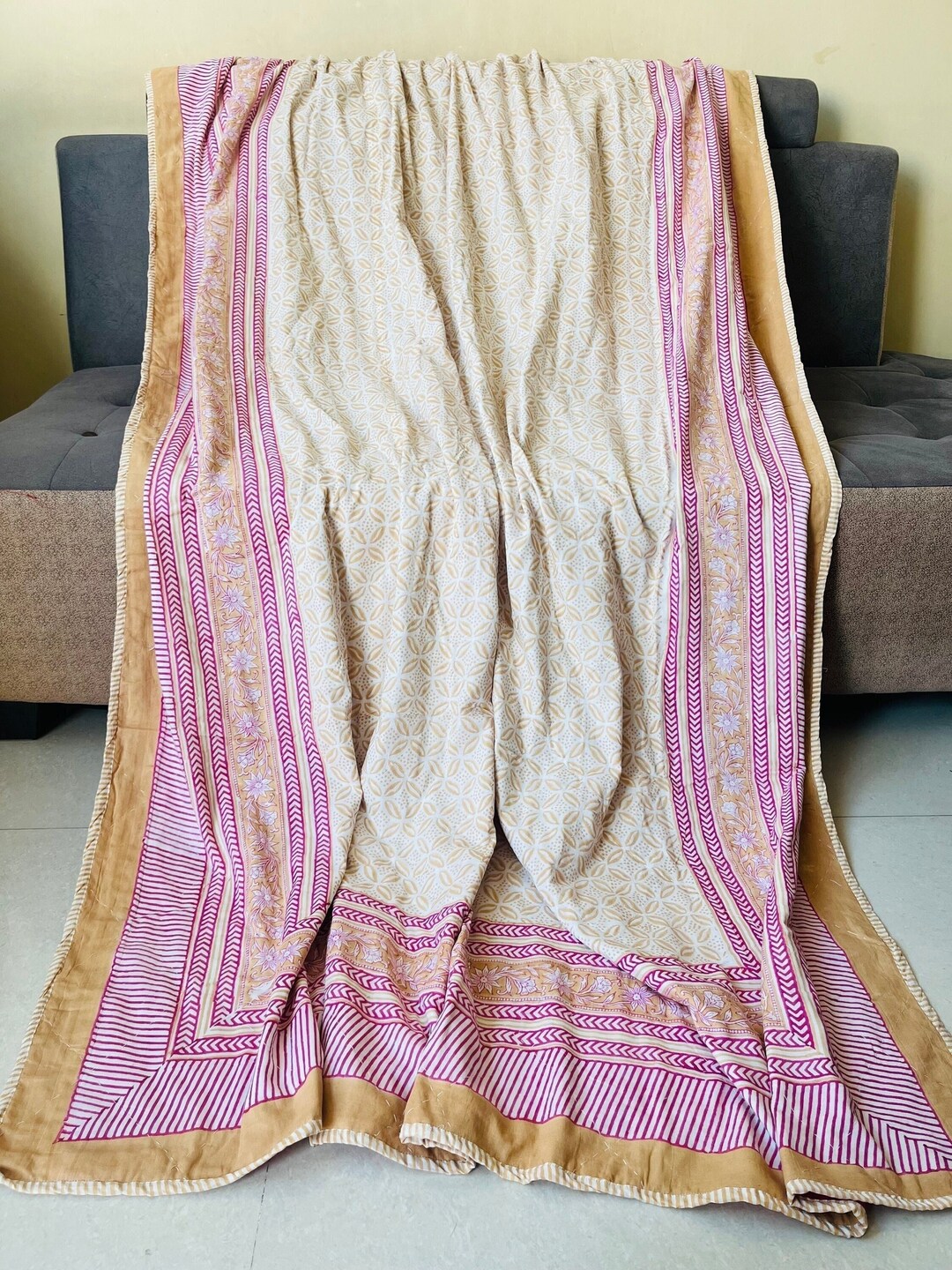 Indian Block Printed Dohar Vintage Kantha Dohar Handmade - Etsy