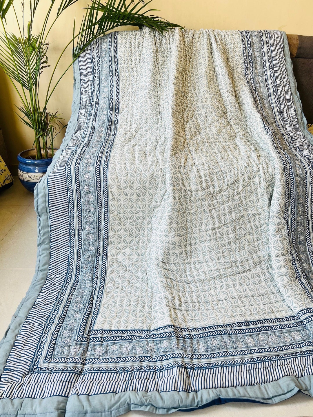 Indian Beautiful Block Print Quilt Reversible Jaipuri Cotton Floral ...