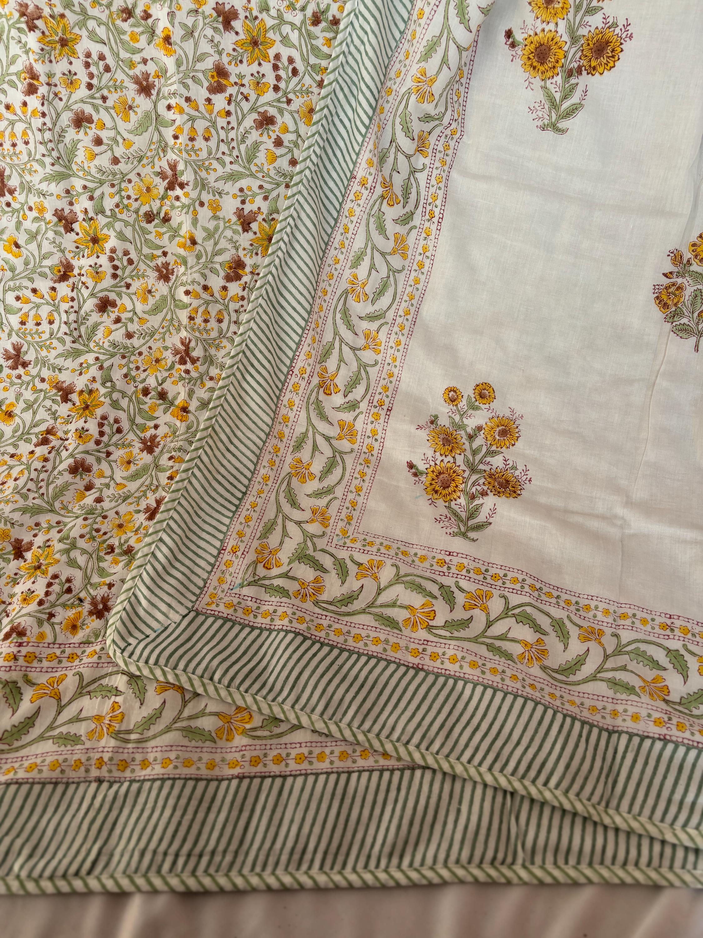 Anokhi Block Print Dohar Quilt: Reversible Floral Cotton Bedspread ...