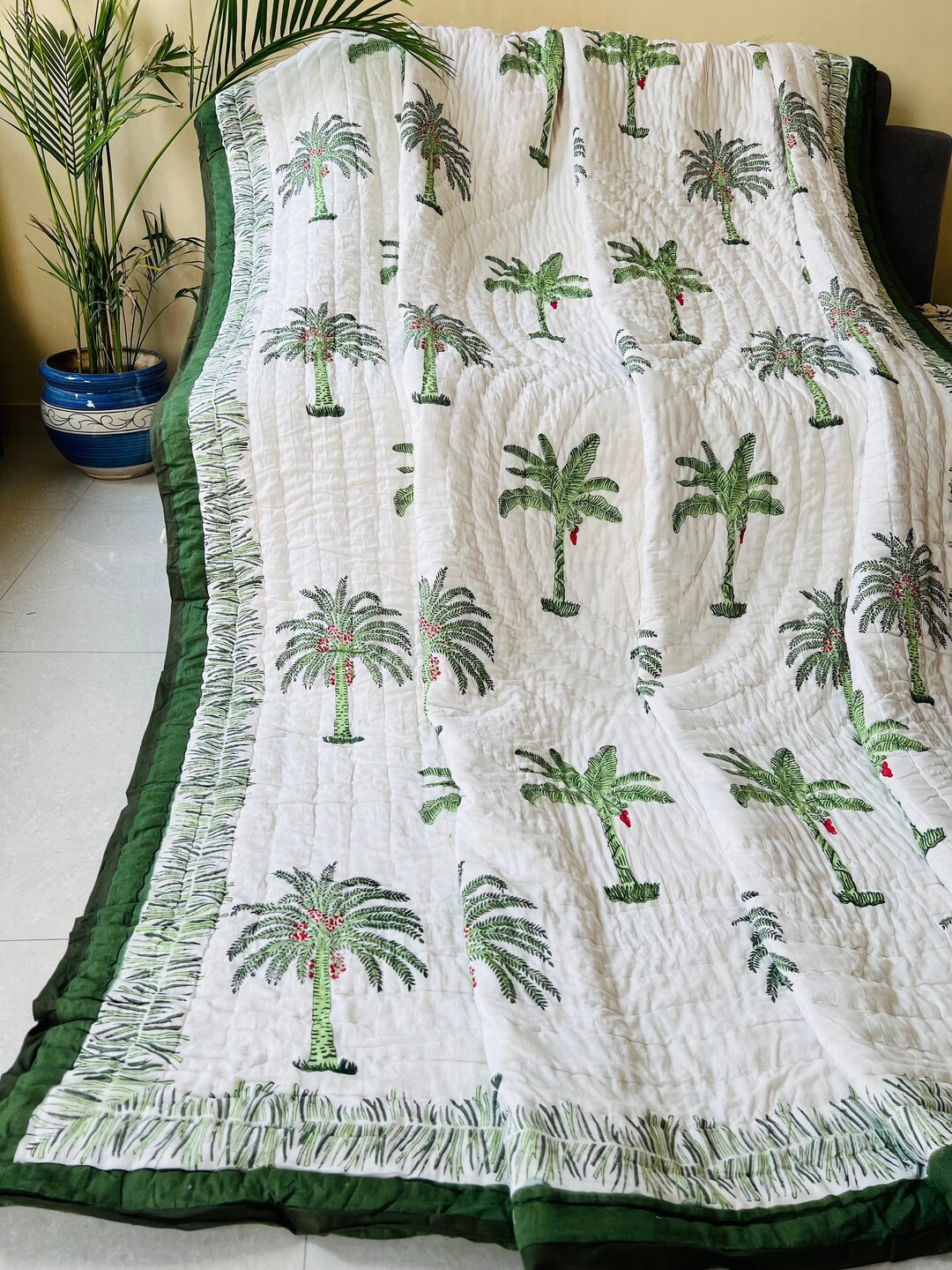 Indian Palm Tree Block Print Quilt Jaipuri Reversible Quilt - Etsy