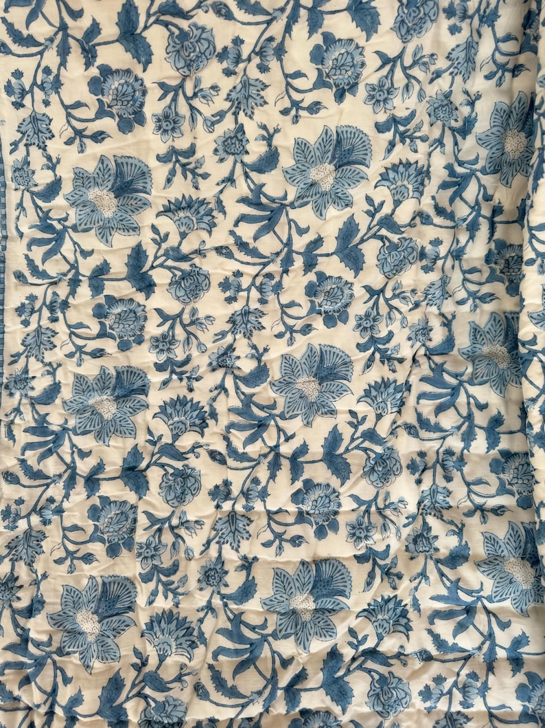 Indian Blue Floral Block Printed Cotton Quilt, Reversible Jaipuri Razai ...