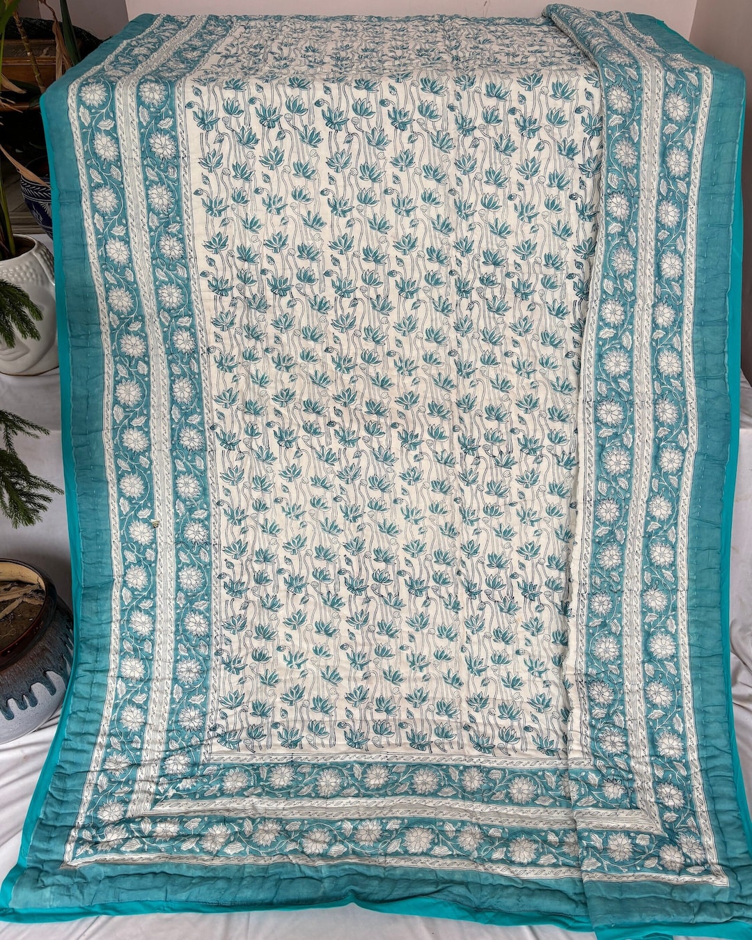 Traditional Indian Quilt, Block Printed Quilt, Handmade Cotton Quilt ...