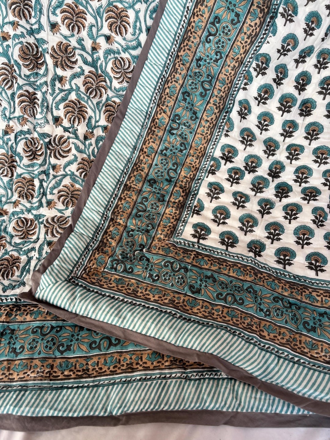 Vintage Jaipuri Razai, Hand Block Print Quilt, Indian Ethnic Bedding ...