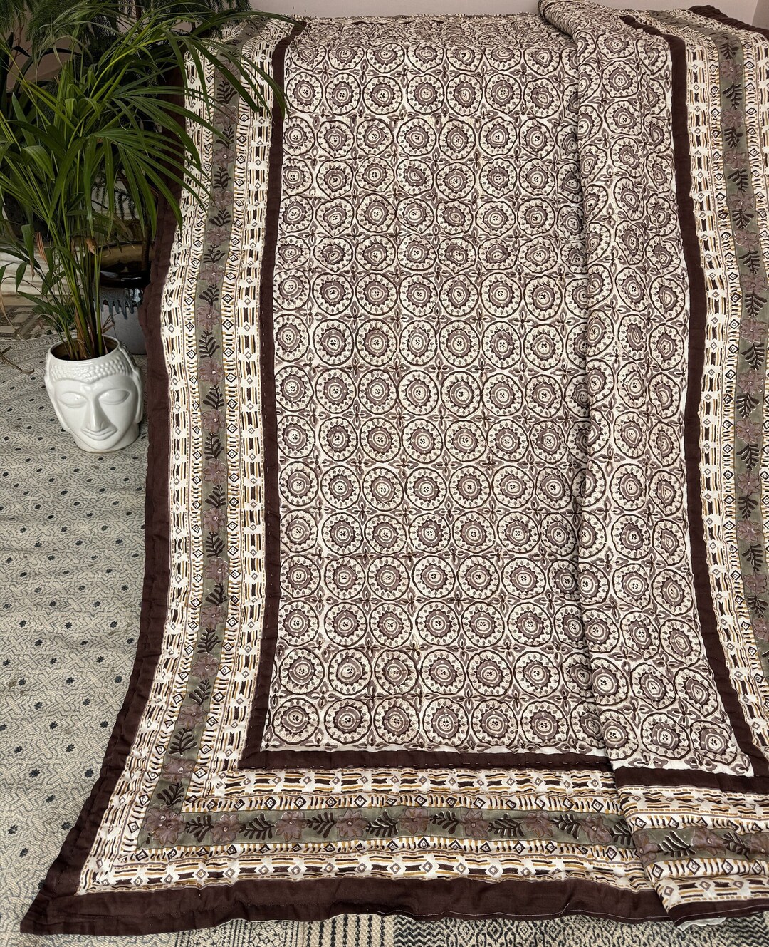 Indian Jaipuri Hand Block Print Quilt, Indian Handmade Cotton Floral ...