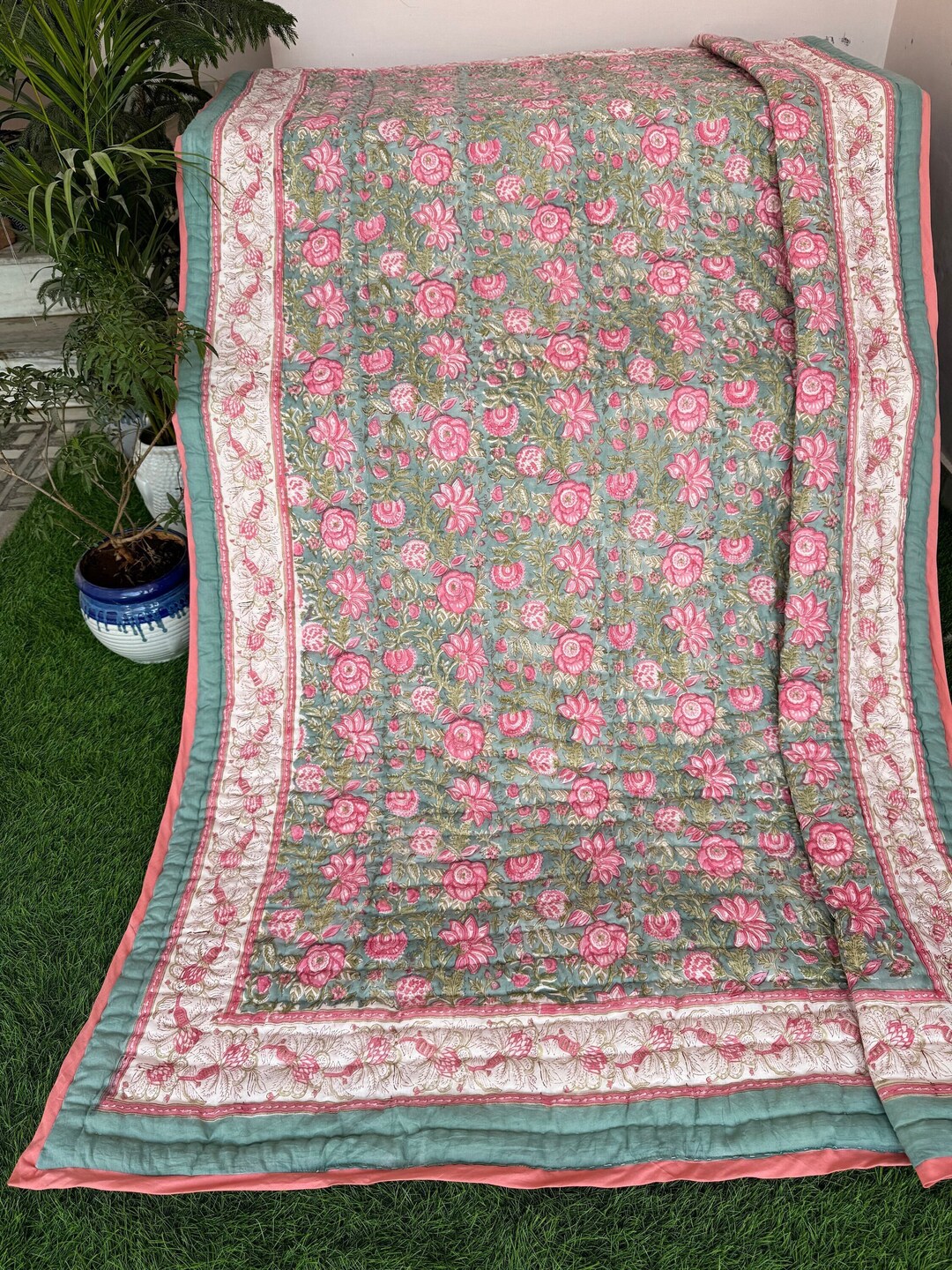 Traditional Handmade Cotton Razai, Hand Block Print Razai Blanket ...
