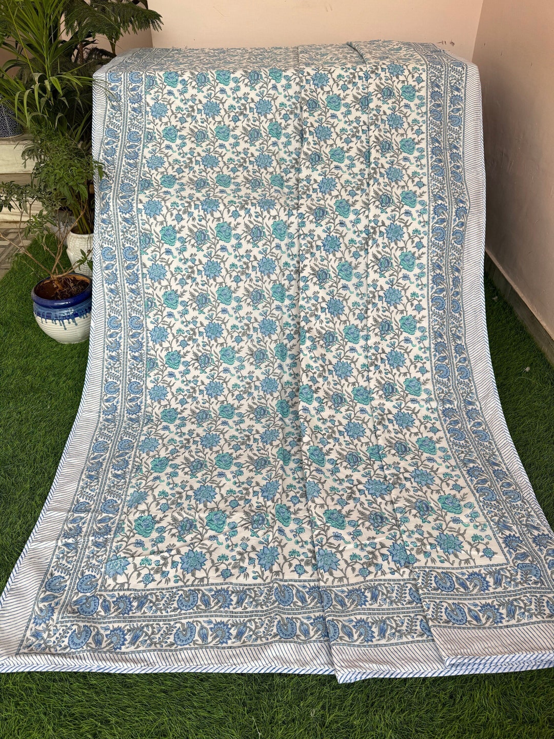 New Handmade Reversible Dohar Soft Cotton Quilt Hand Block Print Quilt ...