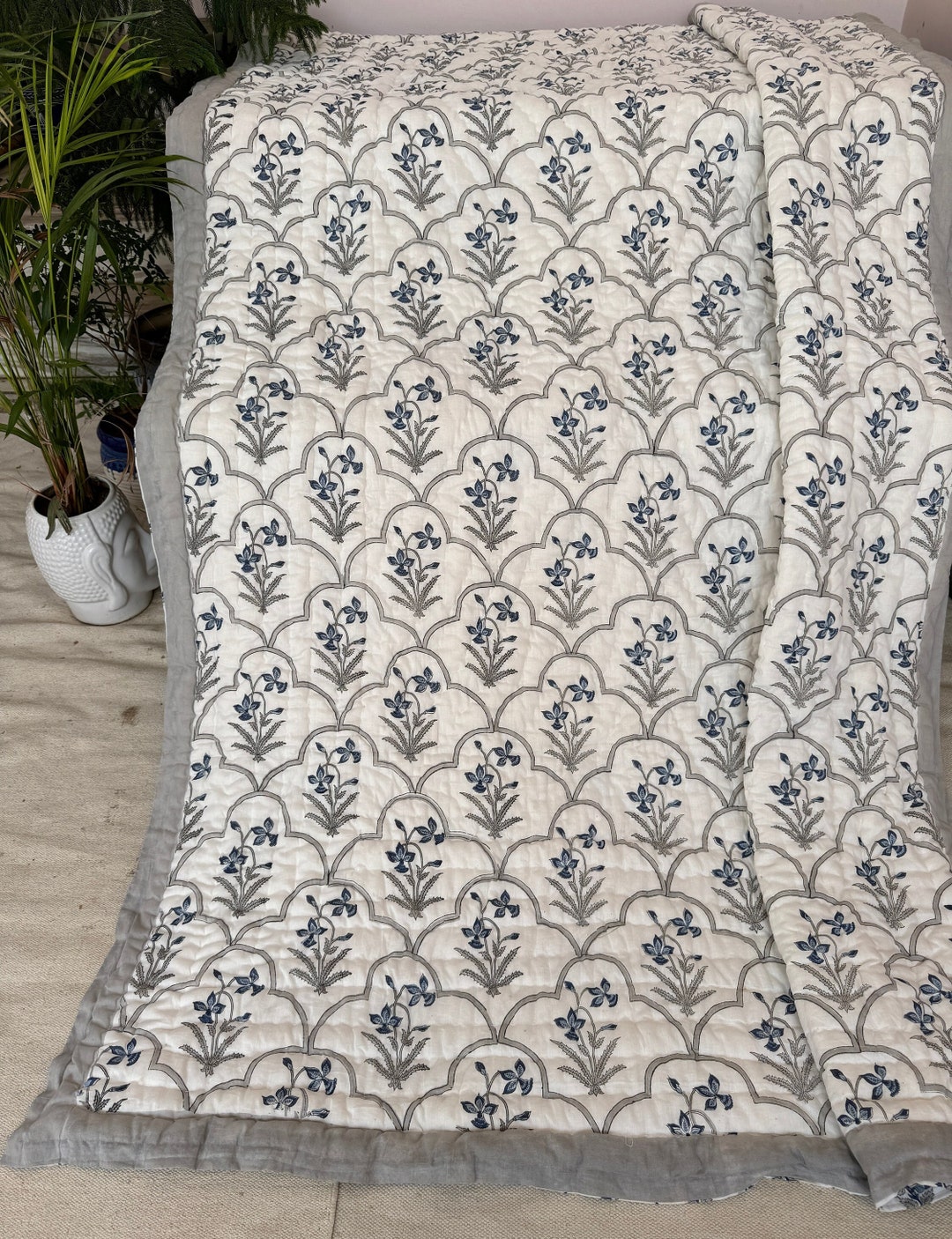 Traditional Indian Cotton Quilt Hand Block Print Quilt Kantha Blanket ...