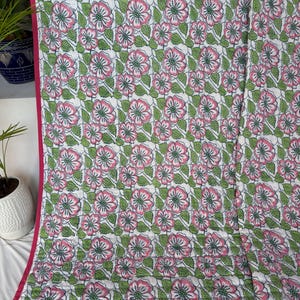 Indian Block Print Cotton Quilt, Reversible Floral Blanket, Decorative ...