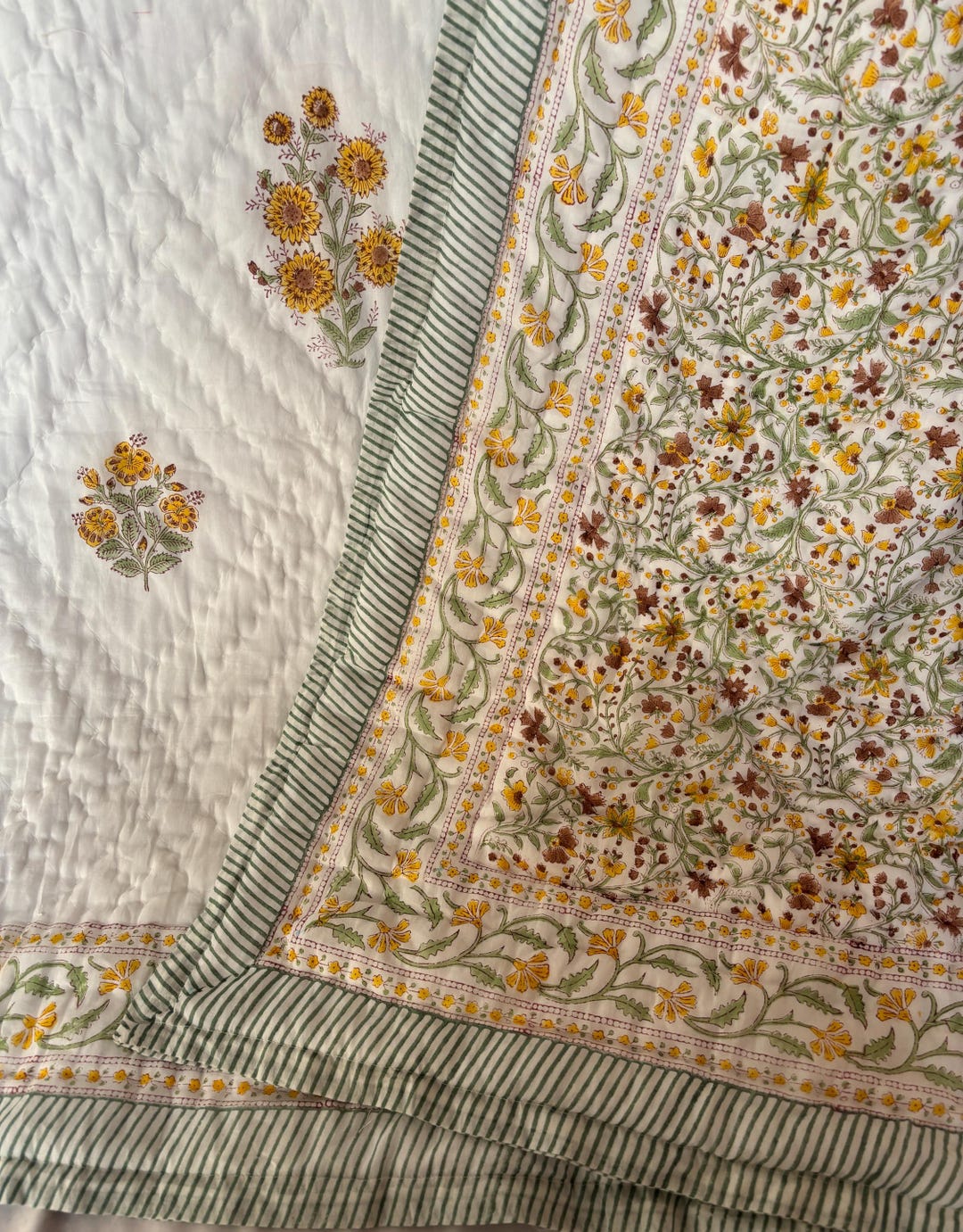 Anokhi Block Print Quilt: Reversible Floral Cotton Bedspread - Etsy