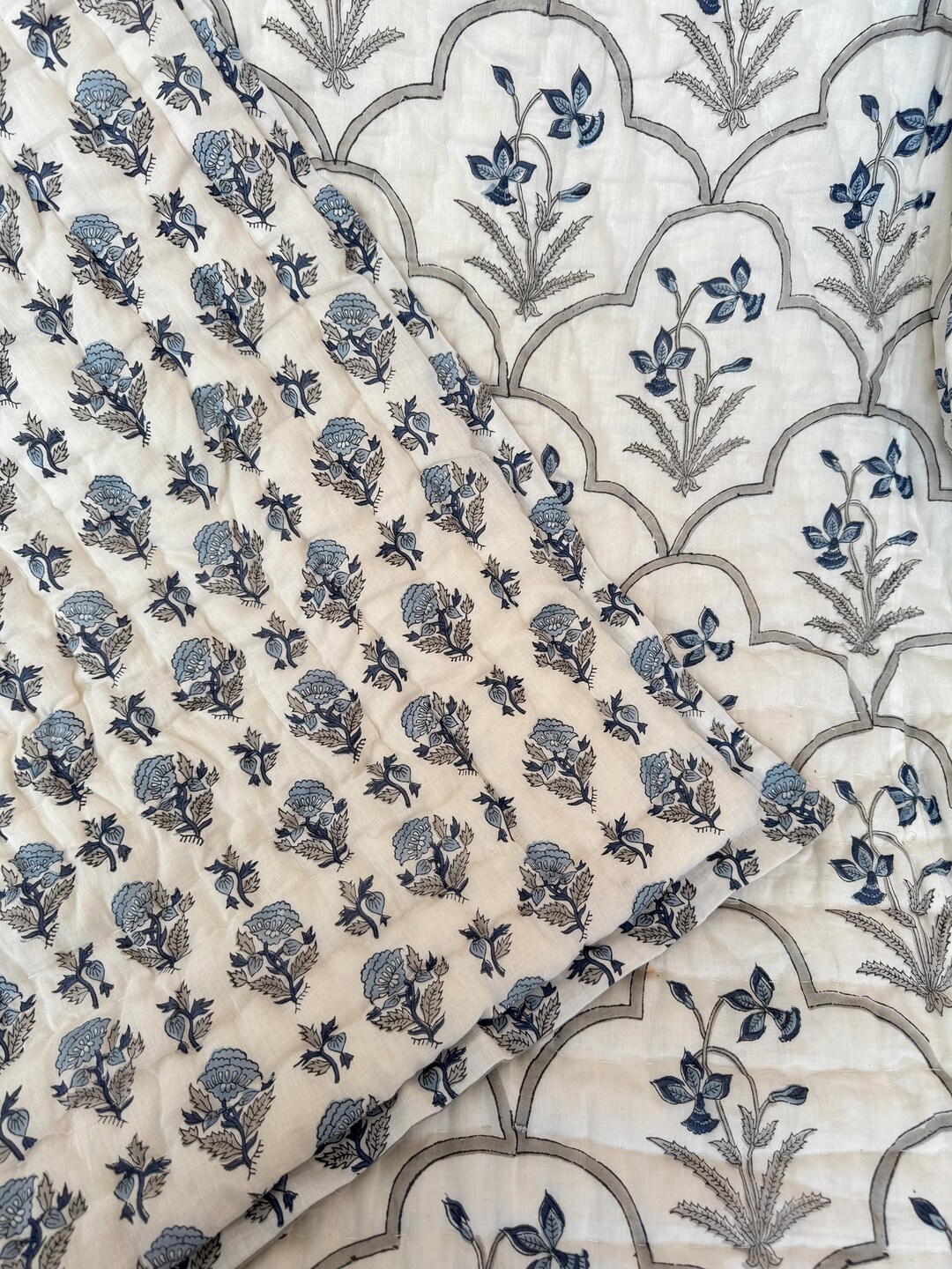 Anokhi Hand Block Printed Cotton Quilt, Reversible Bedspread Comforter ...