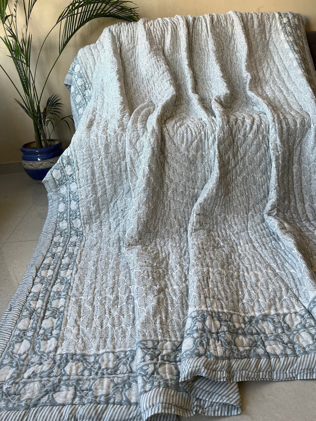 Indian Block Printed Quilt Handmade Floral Cotton Quilted - Etsy