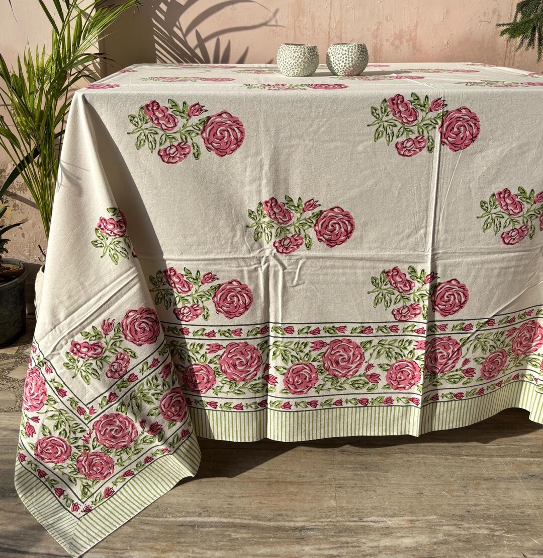 Hand Block Printed Cotton Tablecloths, Indian Floral Table Cover ...