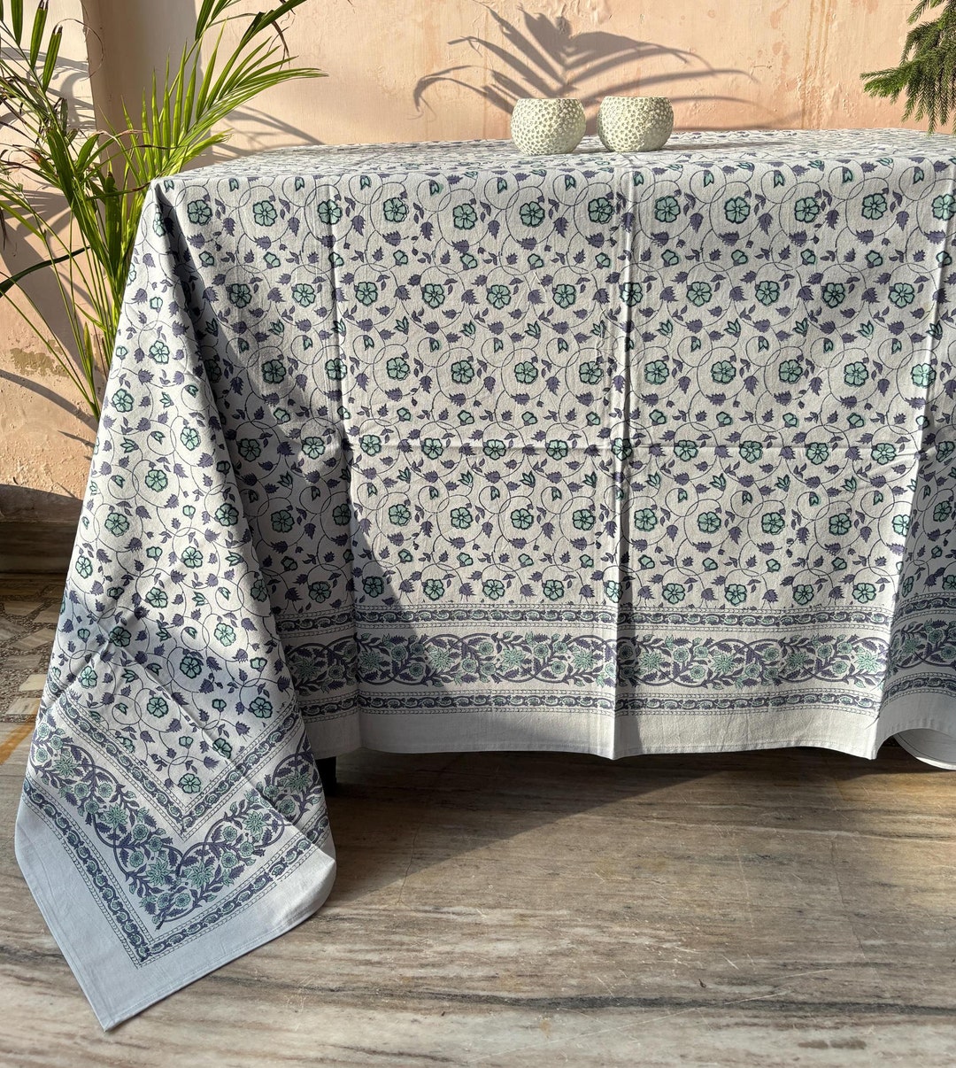 Hand Block Print Cotton Tablecloth: Floral Boho Dining Table Cover - Etsy
