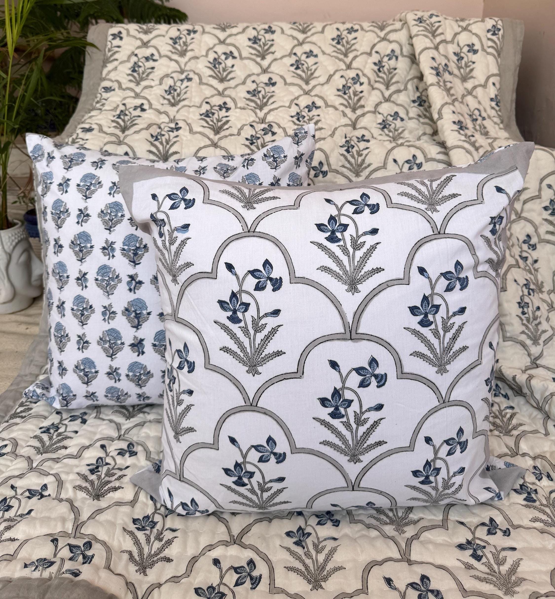 Anokhi Hand Block Printed Cotton Quilt, Reversible Bedspread Comforter ...