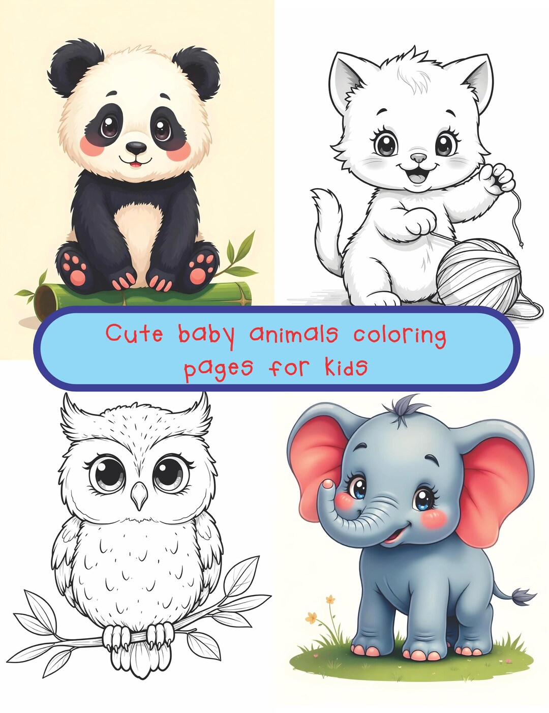 Cute Baby Animals Coloring Pages - Etsy
