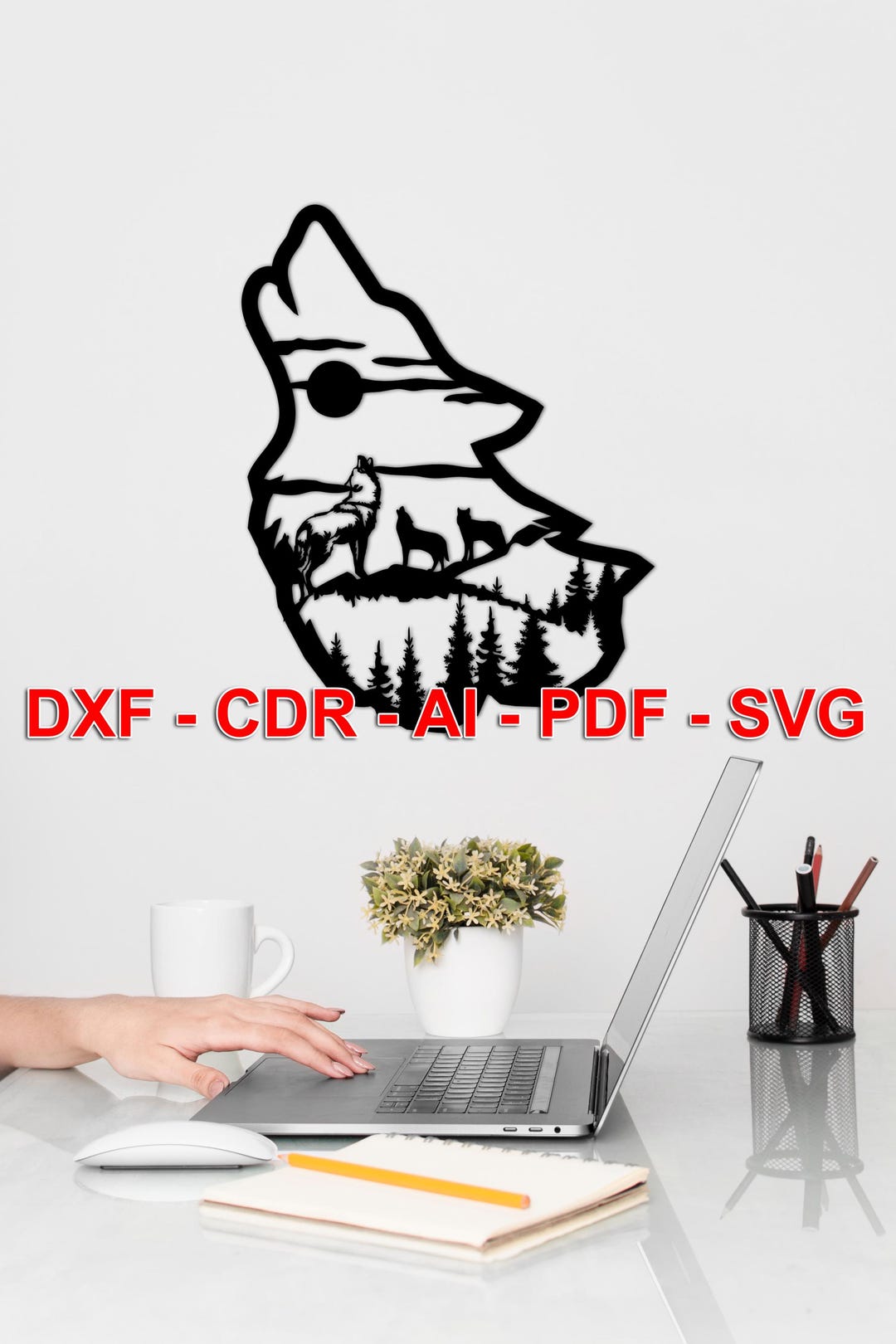 Wolf Howling at Moon DXF, Howling Wolf, CNC Cutting, Howling Wolf ...