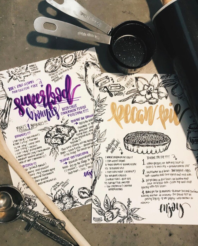 Hand Drawn Recipe Cards - Etsy